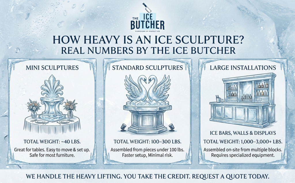 Ice Sculpture Weight Guide (Sizes, Pounds, Real Examples)