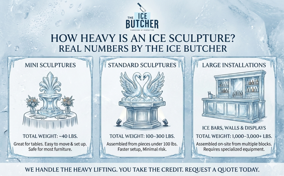 Ice Sculpture Weight Guide (Sizes, Pounds, Real Examples)